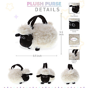 DolliBu Black Nose Sheep Plush Handbag - Super Soft Plush Stuffed Animal Purse for Children's Accessories, Kids Hand Bag Toy Purse for Girls & Boys