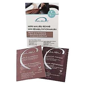 Malibu C Mini Malibu Rehab Wefts & Extensions - Contains 2 Hair Remedy Packets - Removes Build Up + Prevents Hair Breakage - Hydrating Hair Care for Preventing Breakage