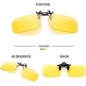 Junsika Polarized Clip On Night Driving Sunlasses for Prescription Glasses Men Women Flip Up Rimless Yellow Sunlasses UV400 Protection