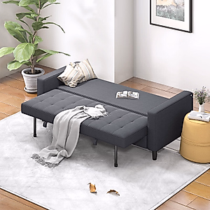 CECER Reversible Sleeper Sofa Bed with Cushion, Modern Pull Out Futon Couch Bed for Living Area, Big 2-in-1 Couch for Apartment, Office, Bedroom, Dark Grey
