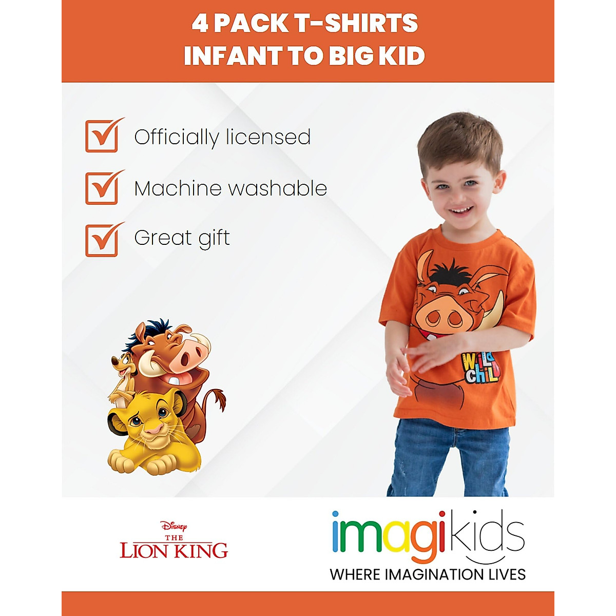 Disney Lion King Simba Pumbaa Nala Infant Baby Boys 4 Pack Graphic T-Shirts Lion King 18 Months