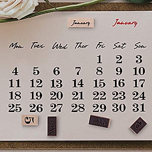 Vintage Wooden Rubber Stamps, Dedoot 52 pcs Date Stamps Vintage Wooden Month Week and Number Stamps for Card Making Painting Teaching