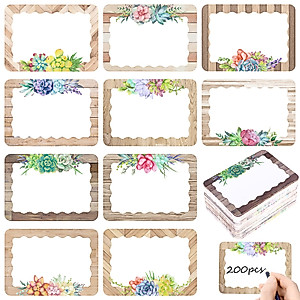 200 Pieces Rustic Bloom Name Tags Succulent Name Stickers Blank Name Labels for Classroom Greenery Student Name Labels Self Adhesive Decorative Labels Tags for School Office Supply