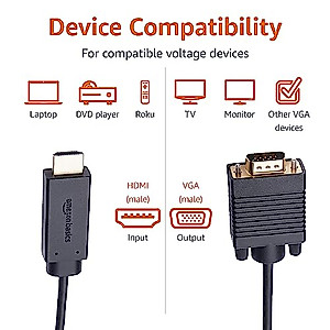 Amazon Basics HDMI (Source) to VGA (Display) Cable (NOT Bidirectional), Gold-Plated, 6 Feet, Black