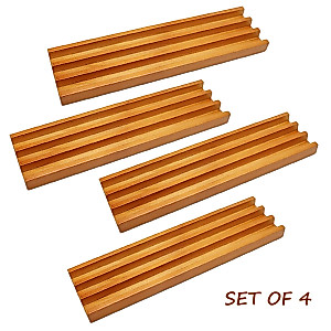 Exqline Wooden Domino Racks Trays Holders Organizer(Set of 4) - Premium Domino Tiles Holder Racks for Mexican Train Dominoes Games - Dominos NOT Included
