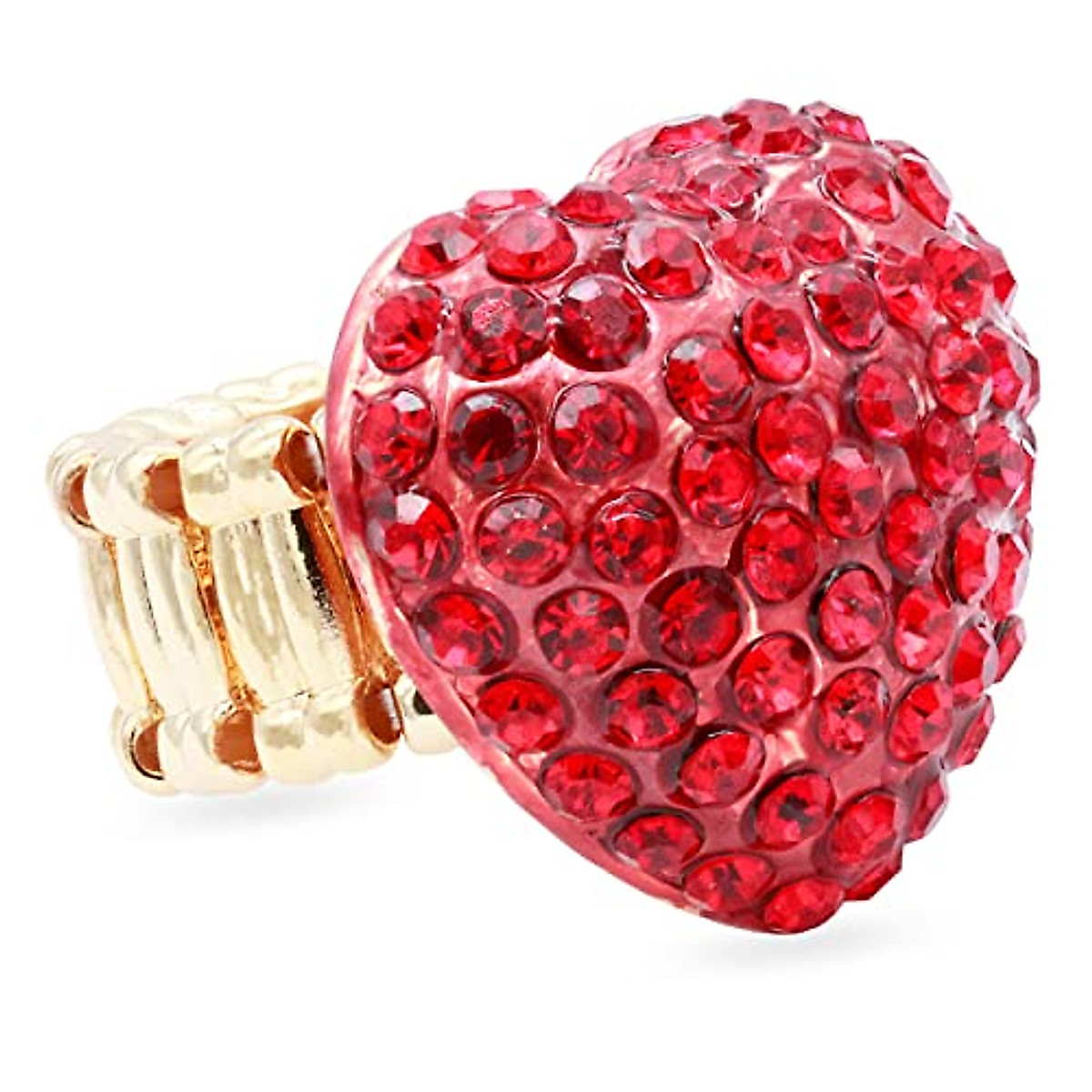 Lavencious Heart Shaped Rhinestones Stretch Rings for Women Size for 7-9(Red)