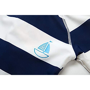 Baby One Piece Zip Swimsuit UPF 50+ Sun Protection Beach Sunsuit (White&Navy, 6-9 Months)