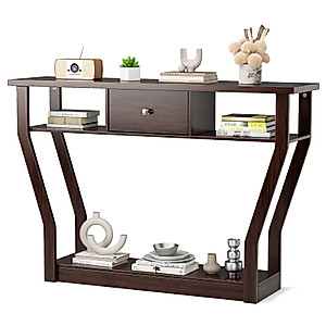 KOTEK 47'' Console Table with Storage Drawer and Shelves, Narrow Sofa Table, Accent Foyer Table, Entryway Table for Hallway, Living Room, Easy Assembly (Coffee)