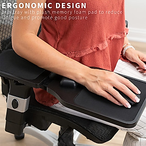VIVO Wood Arm Rest Mouse Pad with Wrist Cushion, Adjustable Length Support Platform Tray, Chair Attachment Extension with Straps, Black, MOUNT-MS02D