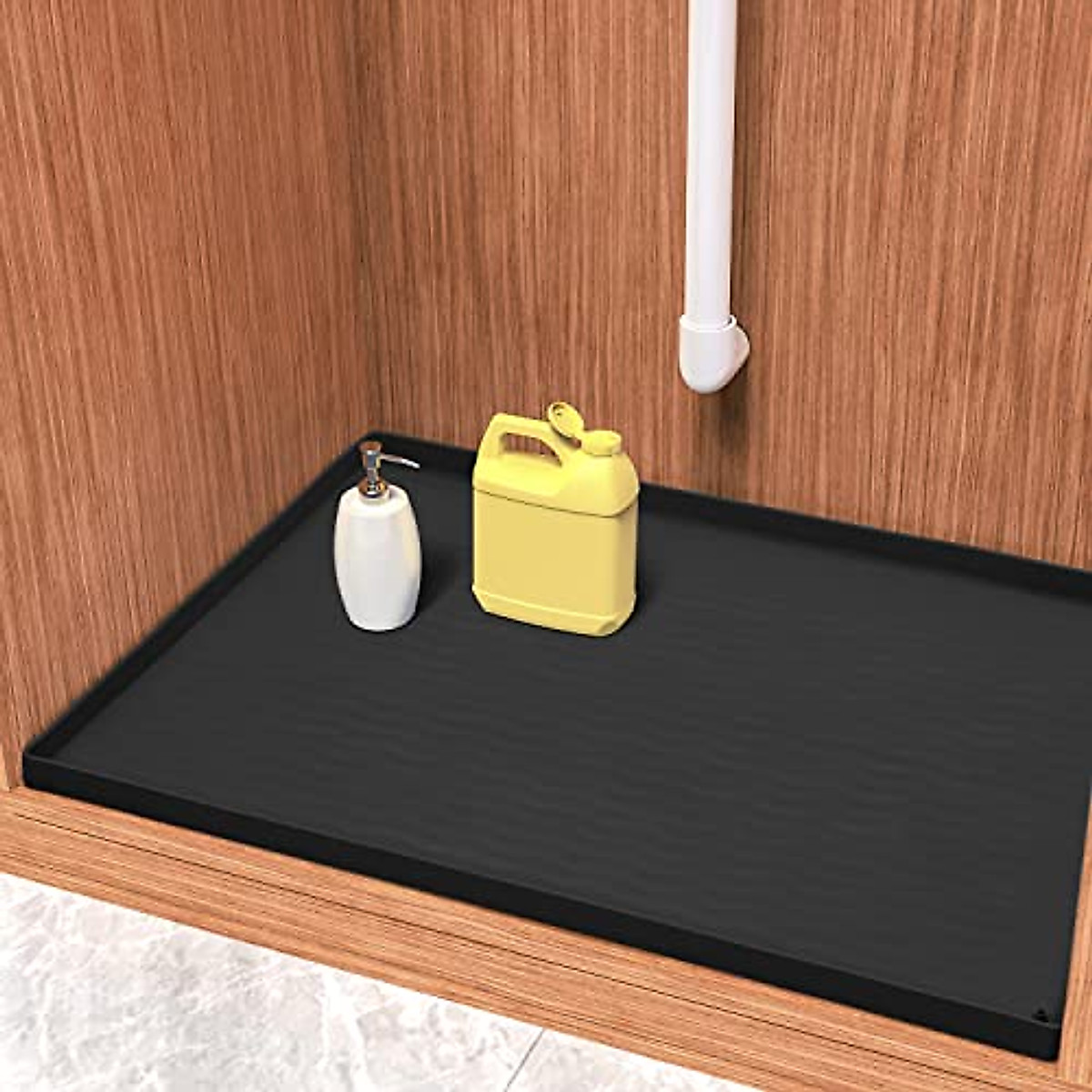 URMONA Under Sink Mat, 31'' x 22'' Under Sink Mats for Kitchen, Waterproof Silicone Under Sink Liner Drip Tray, Sink Cabinet Protector Mats for Kitchen