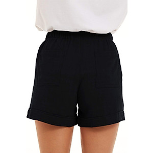 SMENG Womens Pull on Gym Bermuda Jogger Shorts for Women Drawstring Comfy Sleeping Clothes Black Large