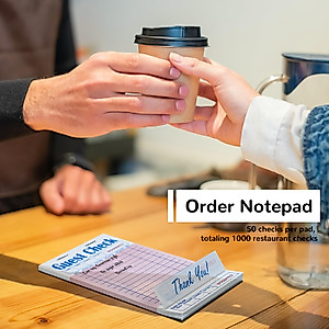 Rcybeo Guest Check Pads (20 Pack) Numbered Server Note Pads, Waitress Order Notepad, Food Receipt Book, 50 Checks Per Pad-Total 1000 Restaurant Checks, Waitress Accessories