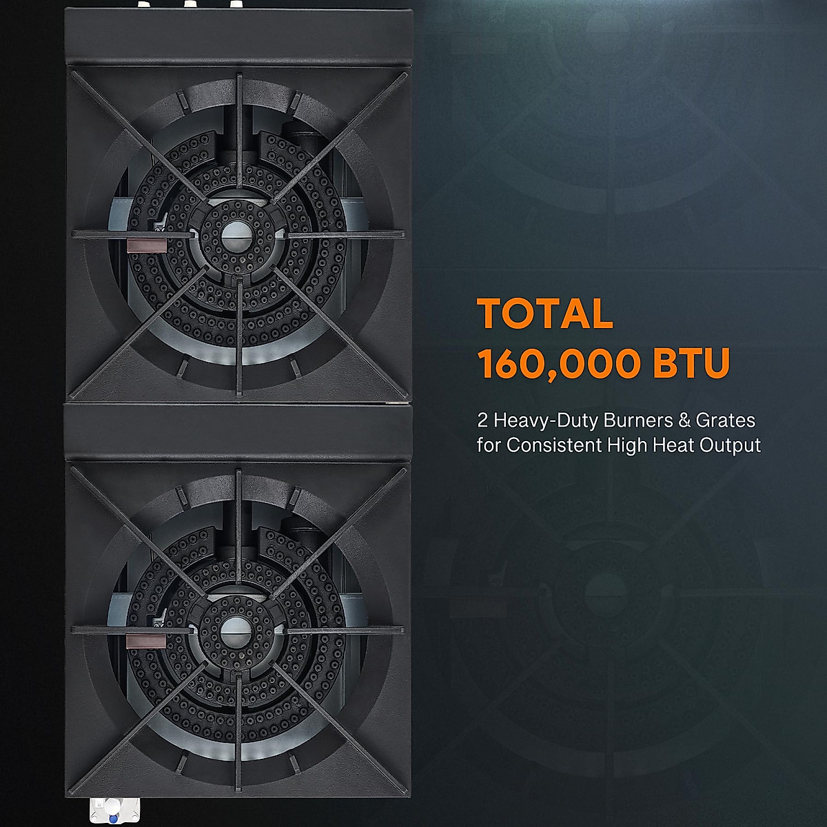 WILPREP Commercial Gas Range, 2 Burner Gas Stove with Total 160,000 BTU, 53" Natural Gas Range with Propane Conversion Kit Grates, Stainless Steel Gas Range Stove for Restaurant Kitchen