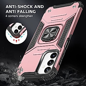 Amytor Designed for Samsung Galaxy A14 5G Case[2 x Tempered Glass Screen Protector] [ Military Grade ] 17Ft. Drop Tested Armor Protective Phone Case with Magnetic Car Mount Ring Kickstand (Rose Gold)