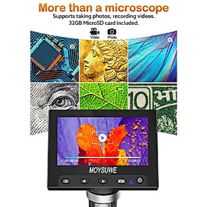 Coin Microscope, MOYSUWE 4.3 inch LCD Digital Microscope with Screen, Coin Microscope for Error Coins for Kids Adults - Metal Stand, 8 LED Lights, Compatible with Windows