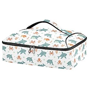Kcldeci Insulated Thermal Food Carrier Insulated Casserole Carrier for Hot or Cold Food,Nautical Cute Sea Animals Insulated Tote Bag for Potluck Cookouts Parties Picnic,Lasagna Lugger