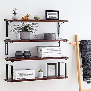 Coral Flower Floating Shelves for Wall Mounted, Rustic Wood Wall Storage Shelve for Home-office Decor, Bedroom, Bathroom, Livingroom, Kitchen, Brown, 31 inches