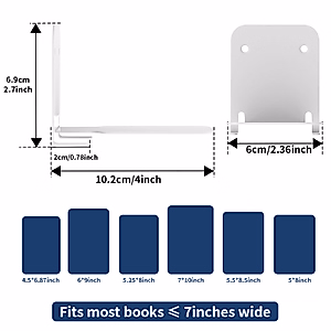E-Senior Invisible Floating Bookshelves Set of 2, White Wall Mounted Bookshelf, Heavy-Duty Book Organizers, Iron Hanging Shelves for Bedroom, Living Room, Kitchen, Office