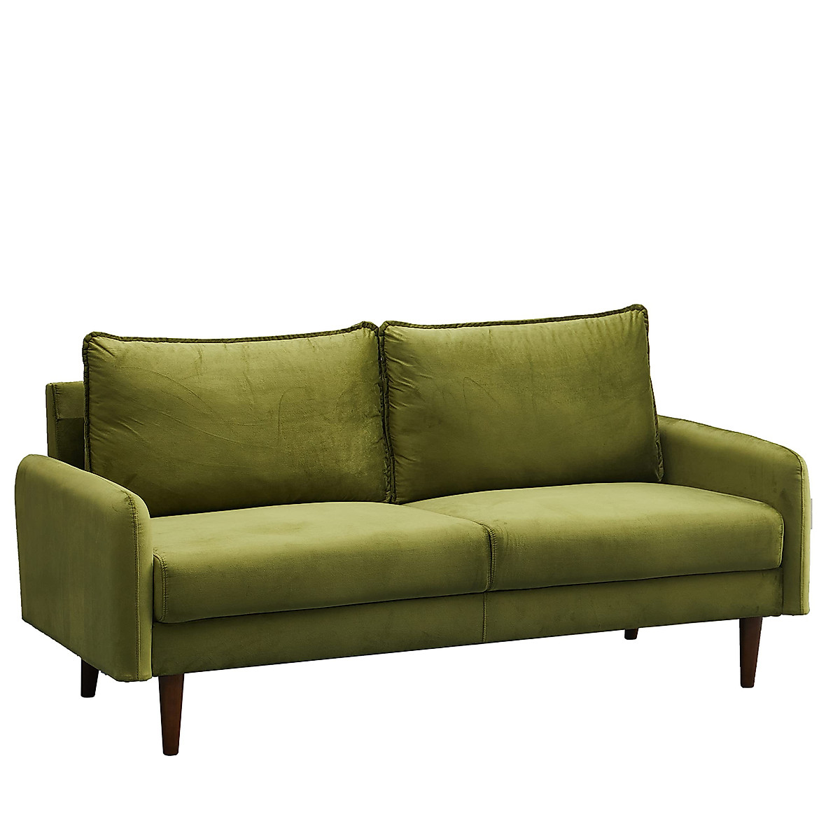 INSTORY Velvet Sofa Mid-Century Modern Couch with Wooden Legs for Living Room - Army Green