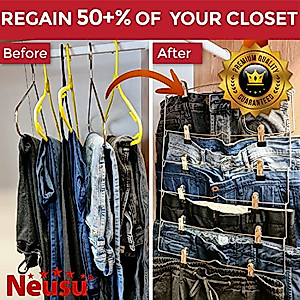 Neusu Space Saving 6 Tier Metal Skirt Hangers - Pack of 3 - Premium Quality Skirt & Pants Hangers with Rubber Coated Adjustable Clips for Women & Men - Hang Skirts, Slacks, Trousers, Jeans