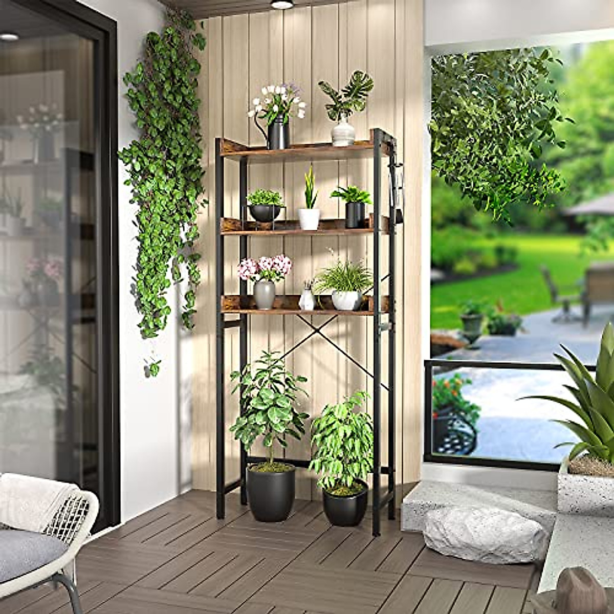Ecoprsio Over-The-Toilet Storage Rack, 3-Tier Bathroom Organizer Shelf Over Toilet, Freestanding Space Saver Toilet Stands with 4 Hooks, Rustic Brown