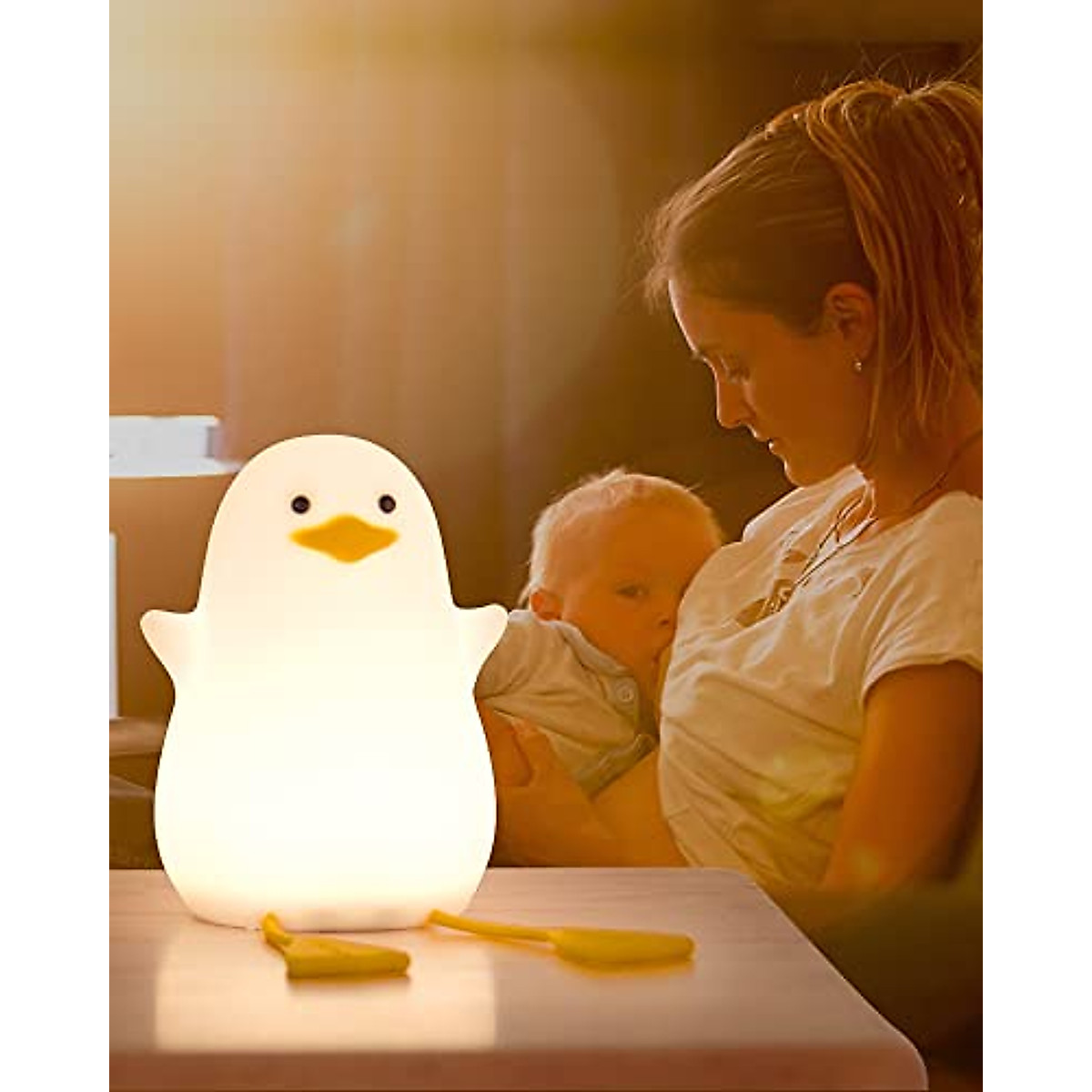 Attivolife Duck Night Light for Kids, Cute Animal Silicone Lamp Touch Control + Dimmable + Timer, USB Rechargeable LED Feeding, Bedside Bedroom Decor Birthday Gifts for Toddler Baby Women