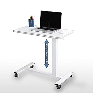 TigerDad Pneumatic Adjustable Overbed Table with Gas Spring Riser | Medical Adjustable Bed Side Table with Wheels | Portable Standing Desk for Laptop Computer with Large Work Space 30.7"x 17"