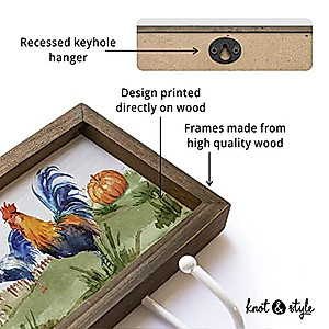 Knot and Style Rooster Decor Wall Art - Chicken Kitchen Decor (4 x Towel/Coat/Key Hooks) Made from Wood 3.5 x 16.9 & Wall Mounting Screws Country Kitchen Decor - Rooster Kitchen Decorations