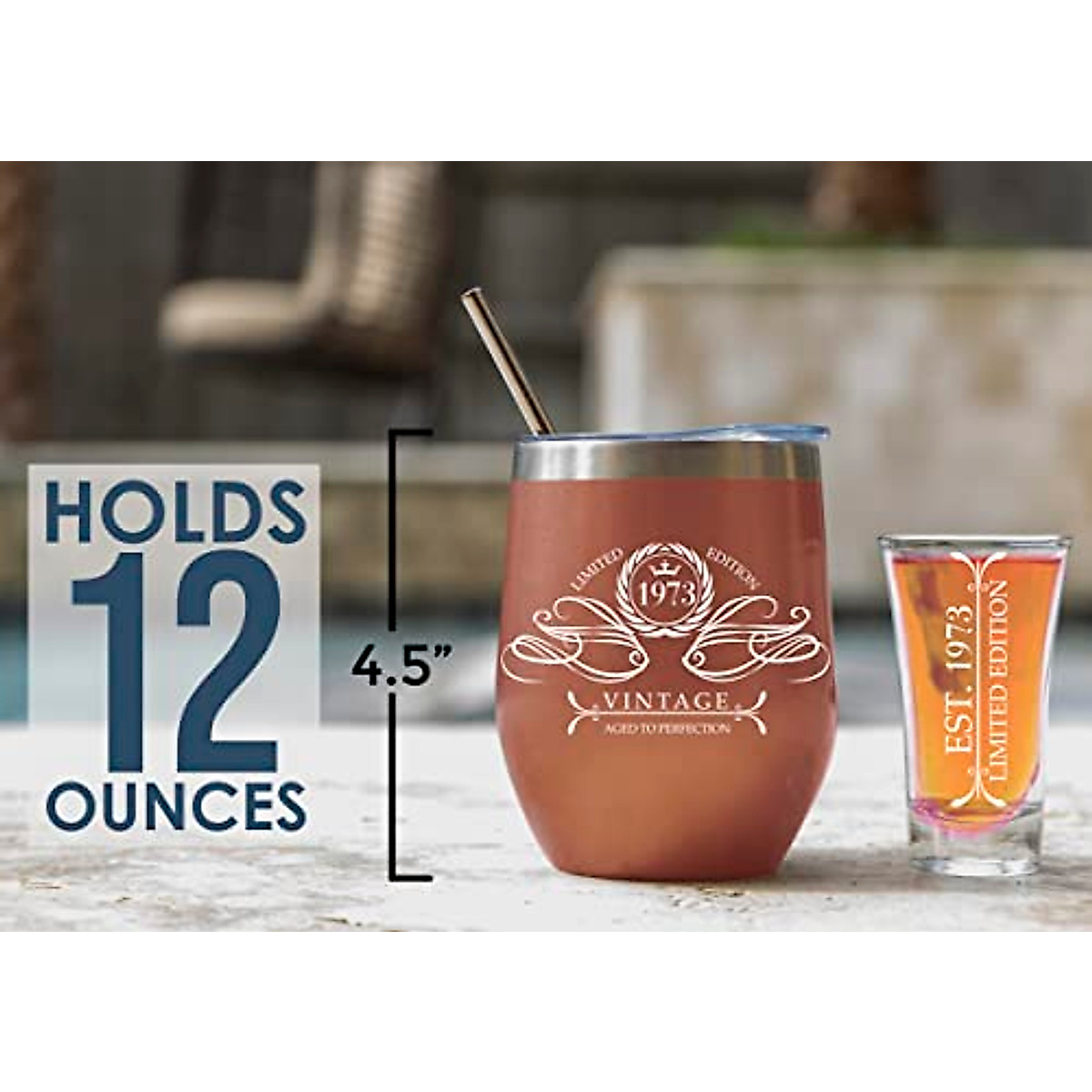 50th Birthday Gifts For Women - 1973 Wine Tumbler & Shot Glass Funny Bday Present Ideas Cheers To 50 Year Old Her, Wife, Daughter, Sister, Girlfriend, Anniversary From Mom, Dad, Husband Decorations