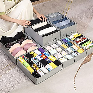 MUIRK Wardrobe Clothes Organizer for Folded Clothes,7Pack Closet Organizers and Storage,Dresser Drawer Organizers for Clothing,Washable Fabric Drawer Organizer Dividers Storage Bins