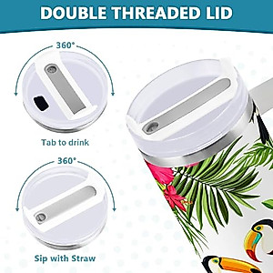 Burbuja Toucans Hibiscus 40oz Insulated Tumblers with Handle and Straw Lid, Double Wall Stainless Steel Travel Mug Leak-Proof, BPA Free, Gift for Mom Dad
