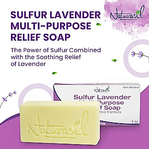 Naturasil 10% Sulfur Lavender Soap Bar Natural Skin Treatment for Acne, Bug Bites, Warts Treatment, Viral Bumps, Nodes & Itching | for Kids & Adults |113 grams