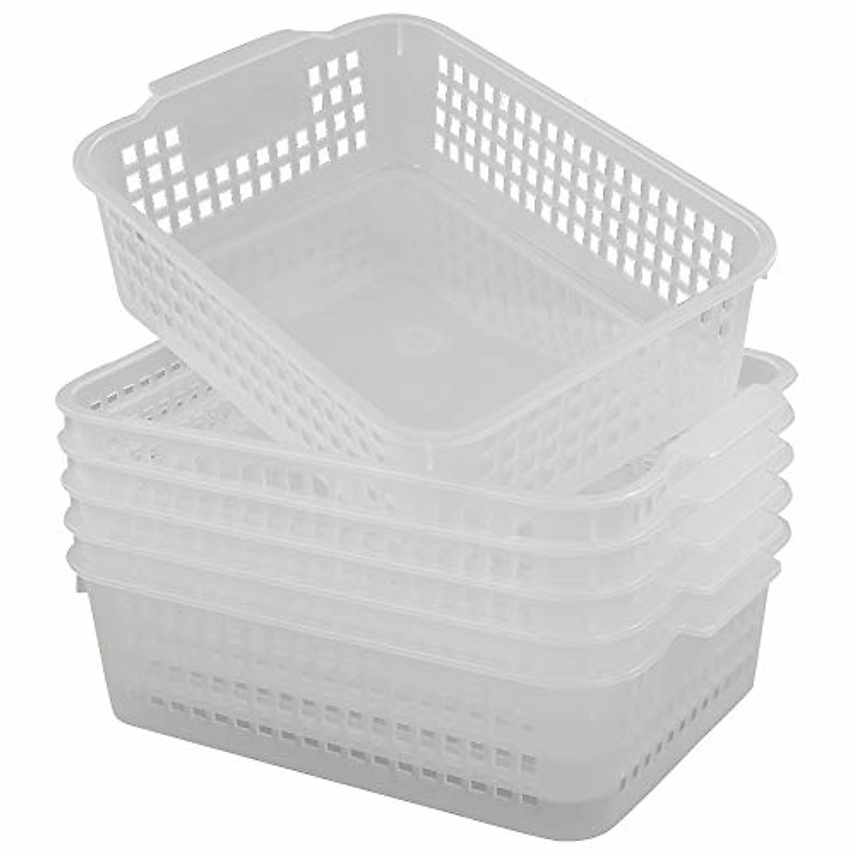 Qskely Rectangular Plastic Storage Organization Trays Baskets in Clear, 6-Pack