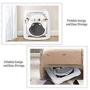 BABY JOY Baby Walker, Foldable Activity Walker Helper with Adjustable Height, Baby Activity Walker with High Back Padded Seat & Bear Toys, Gray