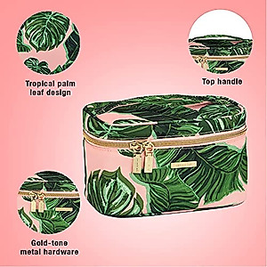 Conair Travel Makeup Bag, Large Toiletry and Cosmetic Bag, Perfect Size for Use At Home or Travel, Train Case Shape in Pink Palm Print