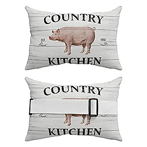 Recliner Head Pillow Ledge Loungers Chair Pillows with Insert Farm Animal Pig Rustic Wood Grain Lumbar Pillow with Adjustable Strap Outdoor Waterproof Patio Pillows for Beach Pool Chair, 2 PCS