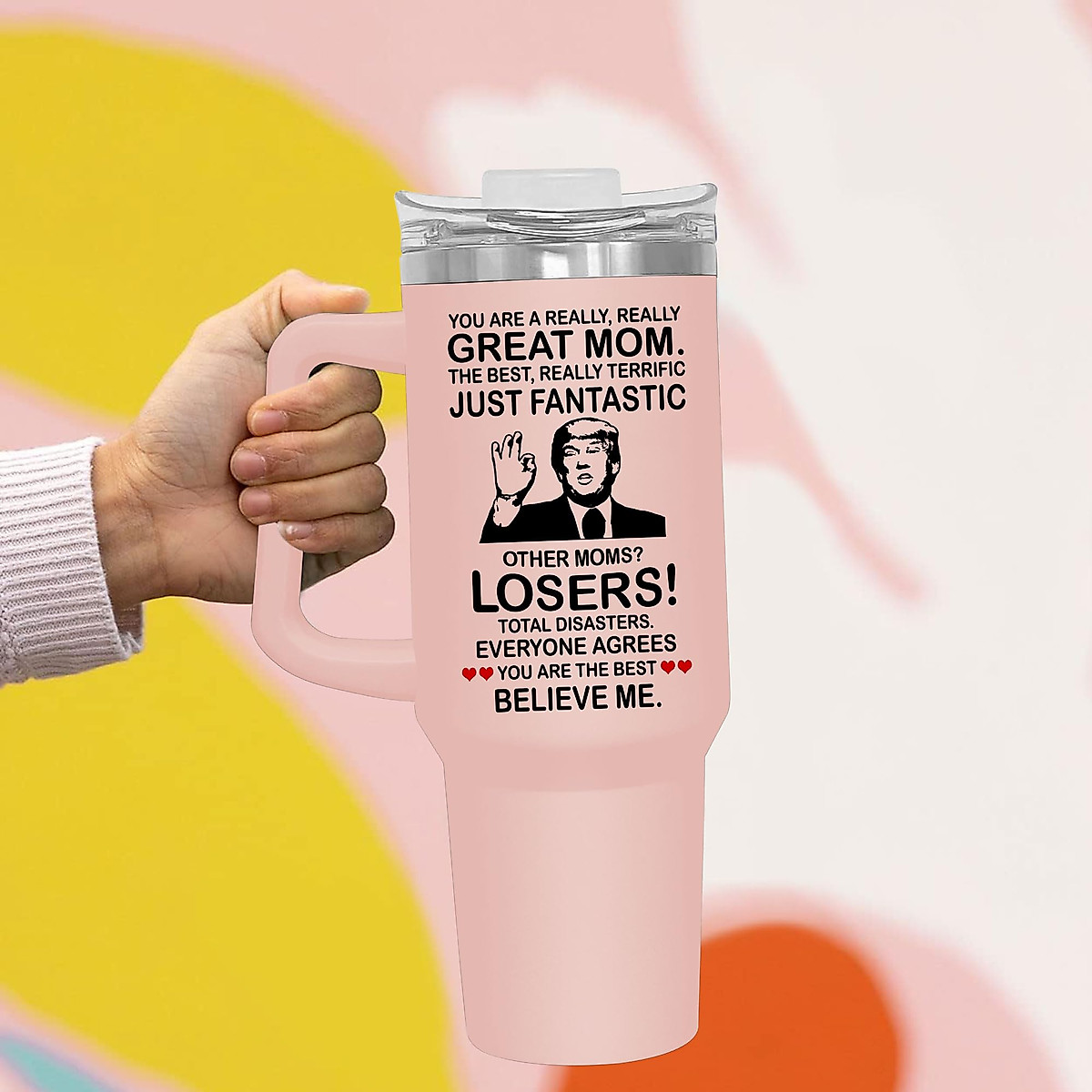 Mothers Day Gifts for Mom from Daughter, Son, Kids - Great Mom Coffee Tumbler on Birthday, Christmas, Durable Stainless Steel, Insulated for Hot or Cold Drinks, Ideal Gift for Mothers 40oz, Pink