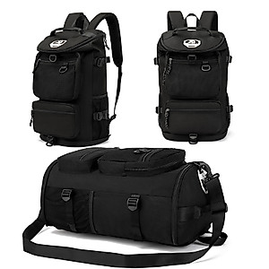 Solid color gym duffel bag backpack, wrestling bag,with shoe compartment, 4 kinds of back method waterproof travel sports walking laptop Lightweight (B-Black)
