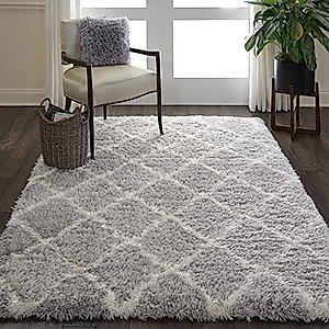 Nourison Ultra Plush Shag Moroccan Charcoal/Beige 2'2" x 3'9" Area -Rug, Easy -Cleaning, Non Shedding, Bed Room, Living Room, Dining Room, Kitchen (2x4)