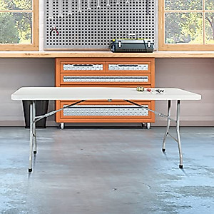 Office Star Resin Rectangle Center-Folding Portable Table for Picnics, Camping, and Tailgating, 6 Feet