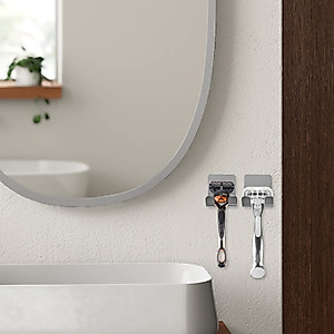 Linkidea 2 Pack Wall Mount Razor Holder for Shower, Self Adhesive Shaver Hooks, Stainless Steel Sticky Hanger Compatible Gillette with Venus Platinum, Fusion 5 Proshield, Mach 3 Classic (Silver)