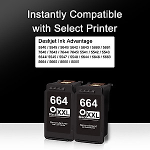 664XL Black Ink Cartridge Replacement for HP 664 XL 664 Combo Pack for DeskJet 3635 3636 3638 1115 2135 2138 4675 4535 4536 4676 4678 4538 Printer (2-Pack)