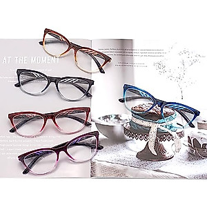 HIGHLIKE 5-Pack Cat Eye Reading Glasses for Women, Spring Hinge Readers Glasses Elegant Style Clear Vision, 5 Mix 1.5 x