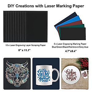 201 Pcs Engraving Material Box, DEWALLIE DIY Materials for Laser Engraver, Co2 & Diode Laser Engraving and Cutting Machine, Including Acrylic Sheet, Slate Coaster, Dog Tag, Metal Business Card