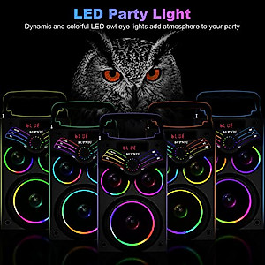 Bluetooth Speakers, Portable Wireless Speakers with Subwoofer, Bluetooth 5.0, LED Colorful Lights, FM Radio, Remote, EQ, Loud Stereo Sound Deep Bass Sound Boombox System for Outdoor Home Party Camping