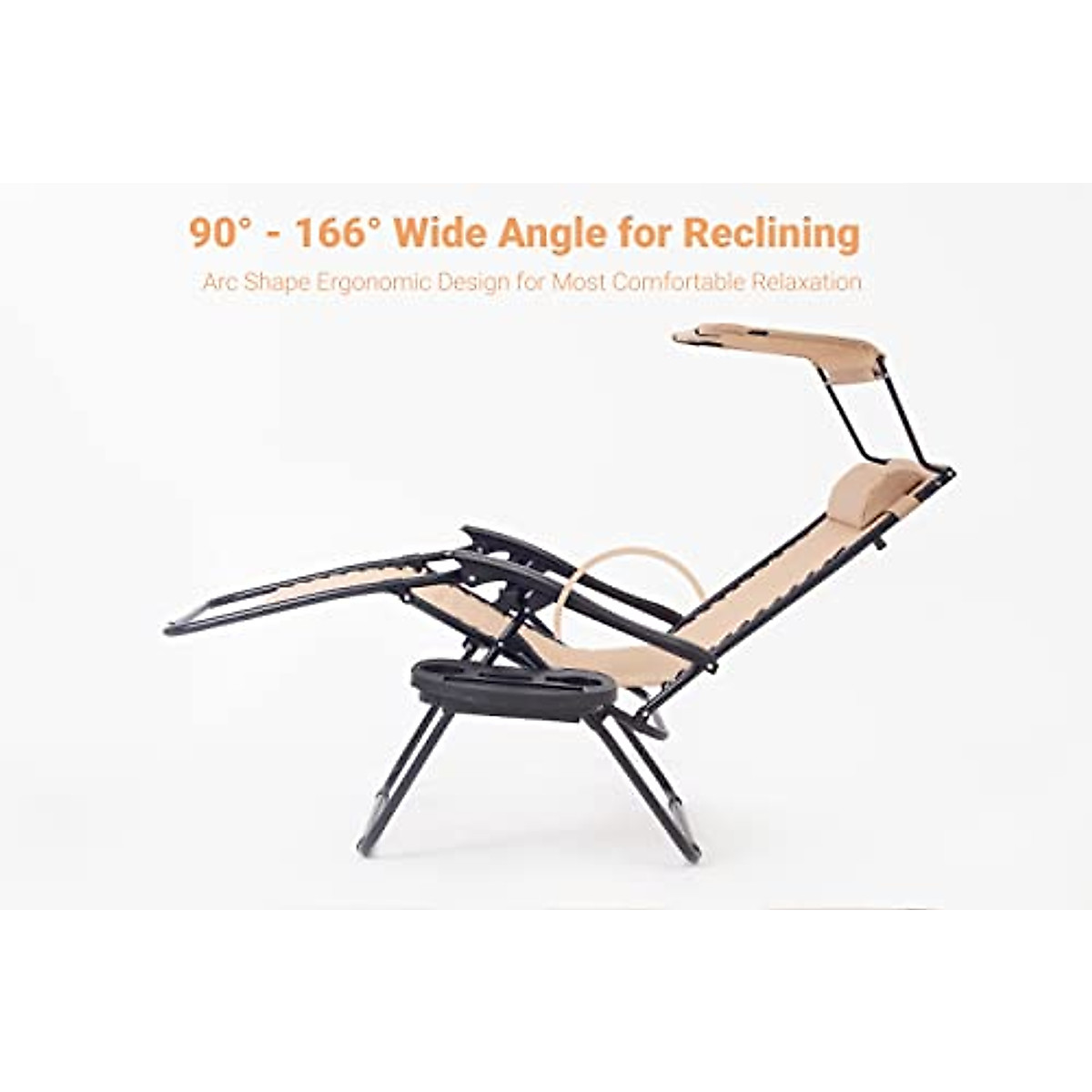 BTEXPERT CC5044BG-2 Zero Gravity Chair Lounge Outdoor Pool Patio Beach Yard Garden Sunshade Utility Tray Cup Holder Beige Two Case Pack (Set of 2 pcs), Piece, Tan with Canopy