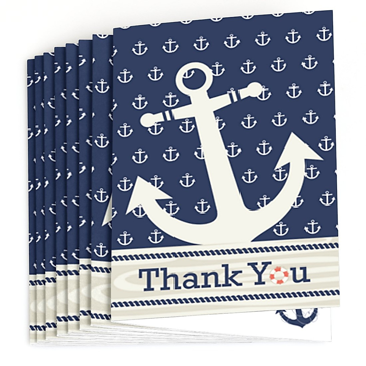 Big Dot of Happiness Ahoy - Nautical - Baby Shower or Birthday Party Thank You Cards (8 count)