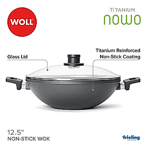 Woll Nowo Titanium Wok with Side Handles and Lid, 12.5-Inch, Gray
