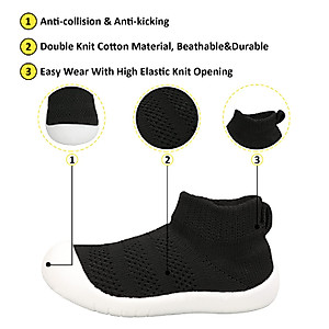 SEBELLST Baby Boy Girl Sneakers Toddler Infant First Walking Shoes Non-Skid Indoor Baby Sneakers Soft Sole Non Slip Cotton Mesh Breathable Lightweight Baby Shoes (Black, 12-18 Months)