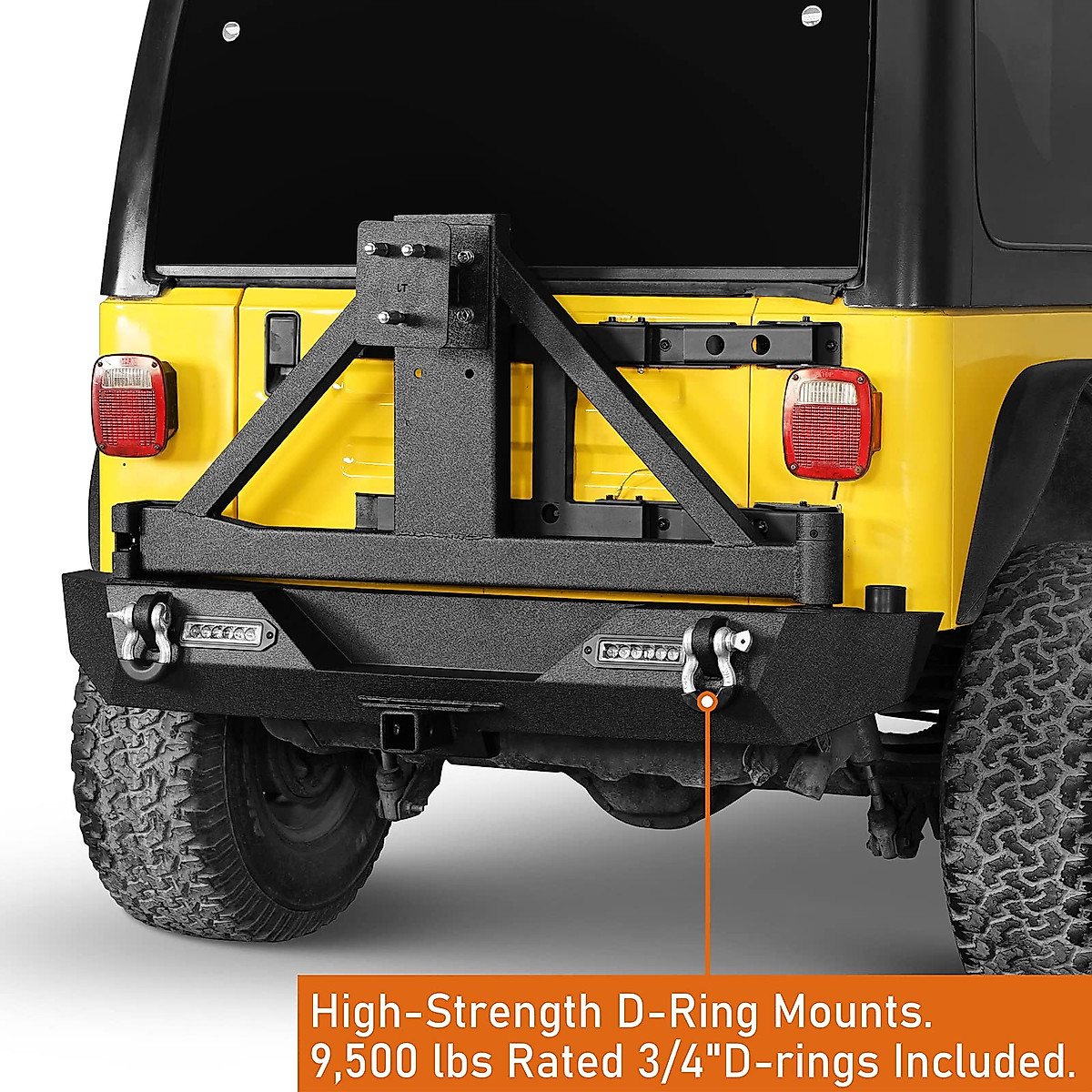 u-Box Wrangler TJ Rear Bumper w/Tire Carrier for 1987-2006 Jeep TJ YJ Wrangler Different Trail Texture Steel Bumper w/Receiver Hitch & LED Lights